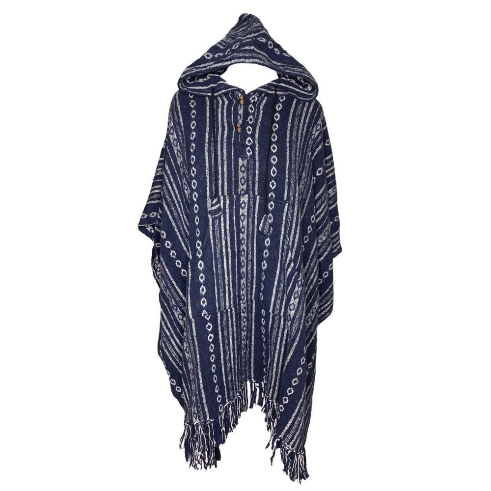 Mexican Baja Heavyweight Hooded Poncho - Gem